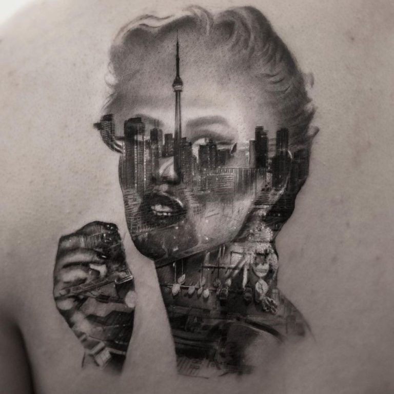 double exposure tattoo Inal Bersekov - KickAss Things